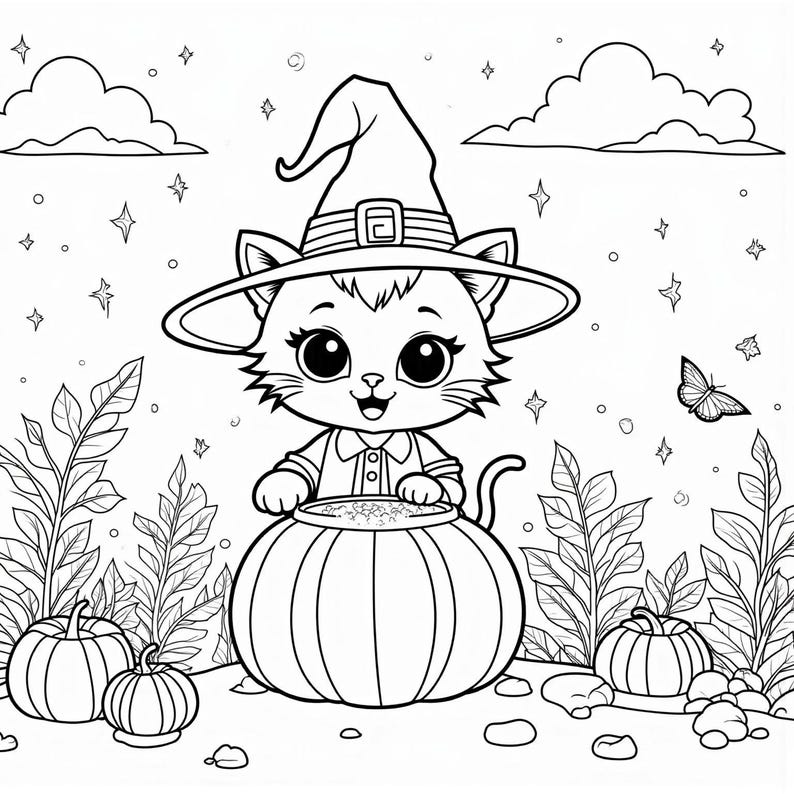 Digital Cat and Dog Halloween Fall Coloring Pages - Etsy