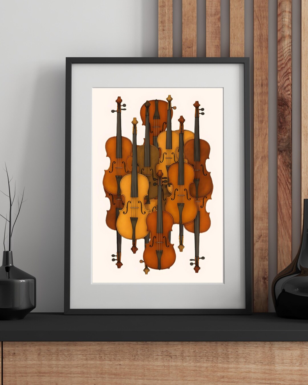 Violins Wall Art Print Warm Amber Decor for Musicians & Music Studios ...
