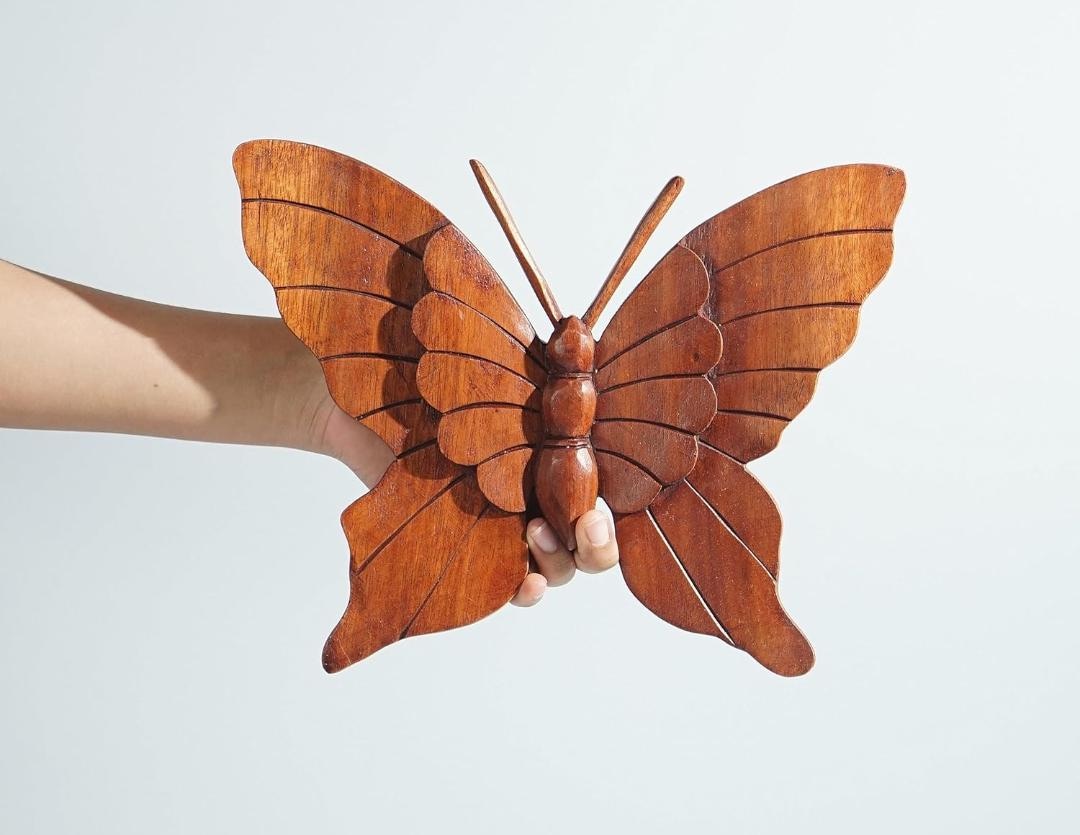 Wooden Butterfly Wall Art, Handmade Wood Carving, Rustic Animal Wall ...