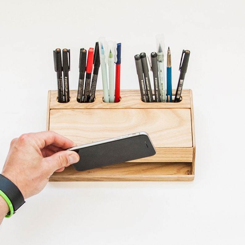 Wood handmade desk organizer / Office modern desk organizer / | Etsy