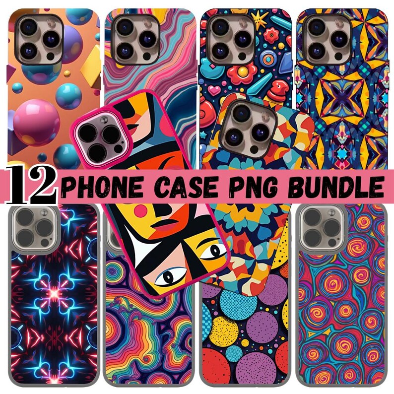 Abstract Art Phone Case PNG Bundle: Colorful Modern Designs (digital ...