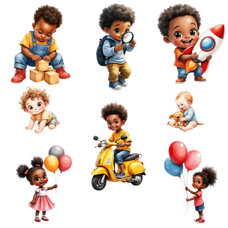 Watercolor African American Kids Clipart: Black Children Illustrations ...