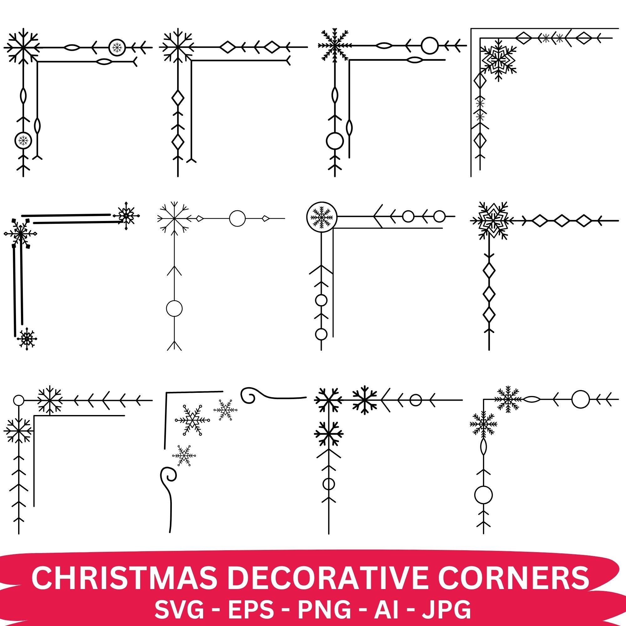 Christmas Corner Frames Clipart | Poinsettia & Holly (digital Download ...