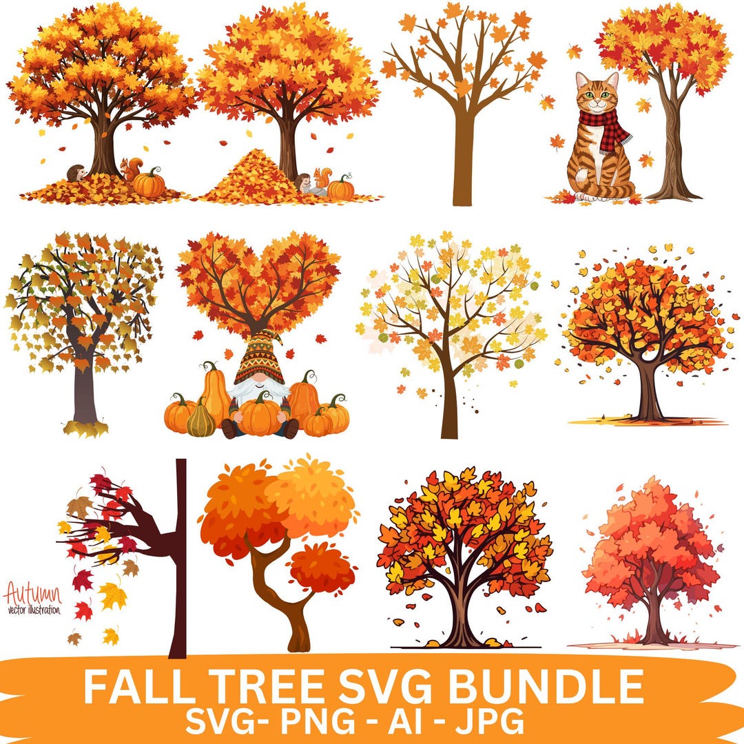 Fall Tree SVG Bundle, Autumn Leaves Clipart (digital Download) - Etsy