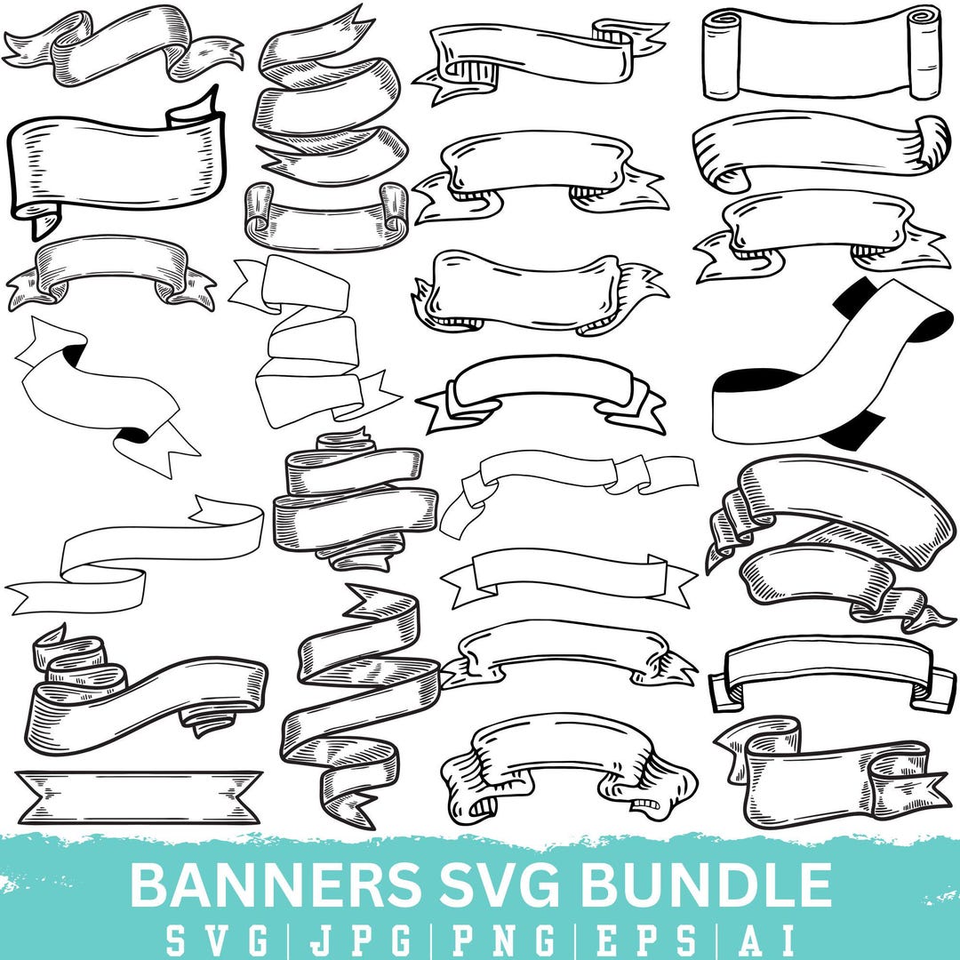 Banner Svg Bundle, Banner Clipart, Banner Cut File for Cricut, Outline ...