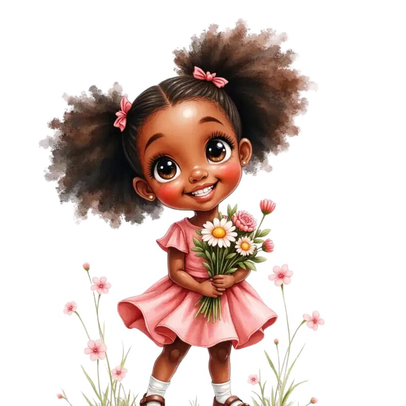 Watercolor African American Kids Clipart: Black Children Illustrations ...