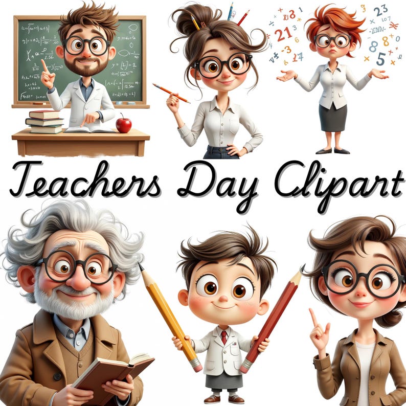 Funny Teacher PNG Bundle: Watercolor Clipart Designs (digital Download ...