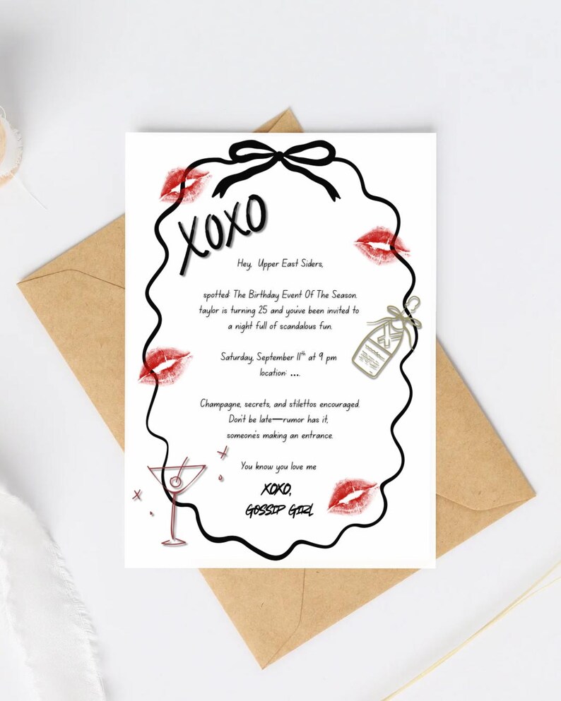 Gossip Girl Invitation | Gossip Girl Xoxo | Gossip Girl Birthday ...