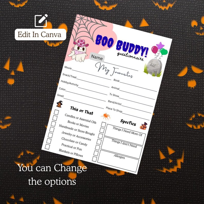 Halloween Questionnaire - Boo Buddy Editable and Printable Activity ...