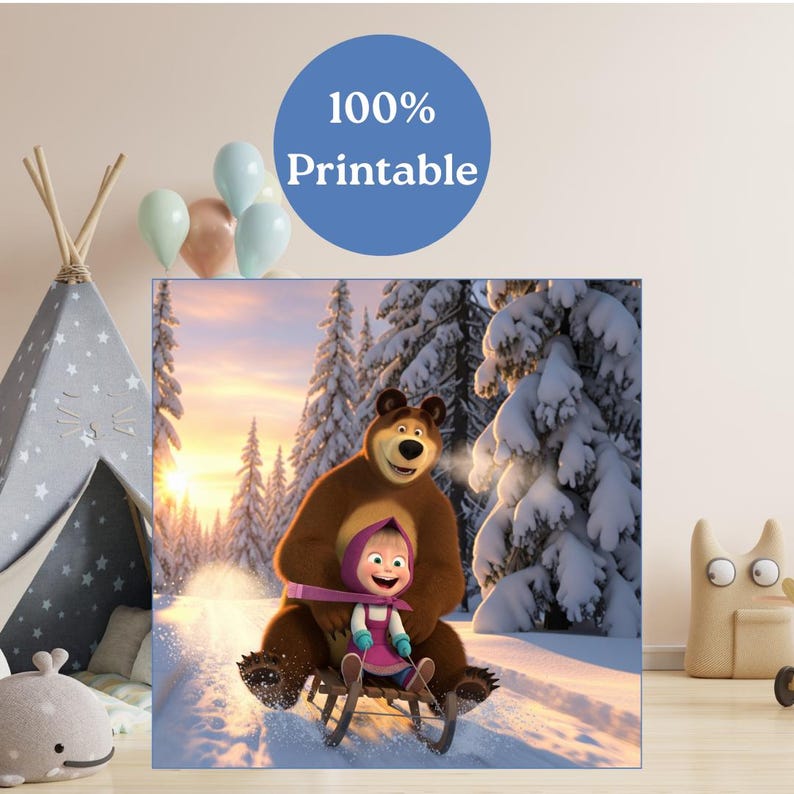 Masha and the Bear Digital Stickers - Wall Art for Kids Room and Themed ...