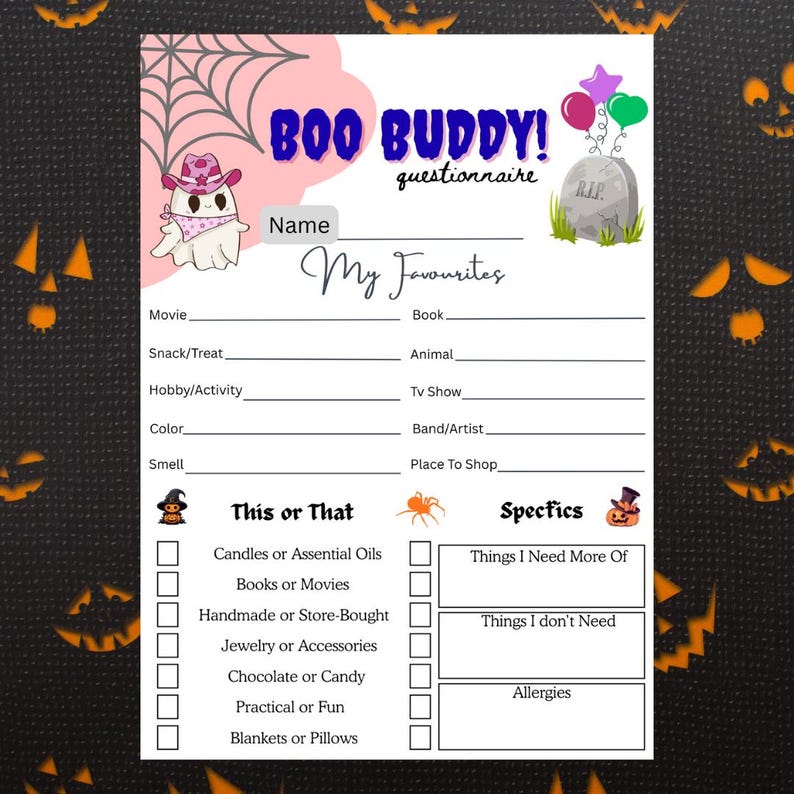 Halloween Questionnaire - Boo Buddy Editable and Printable Activity ...