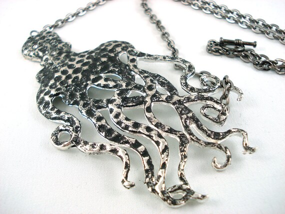 Items similar to Giant Antique Silver Octopus Statement Necklace on Etsy