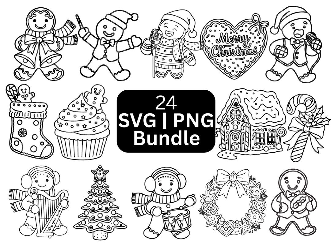 Gingerbread Outline Clipart, Xmas Cookie Svg, Christmas Cut File Bundle ...