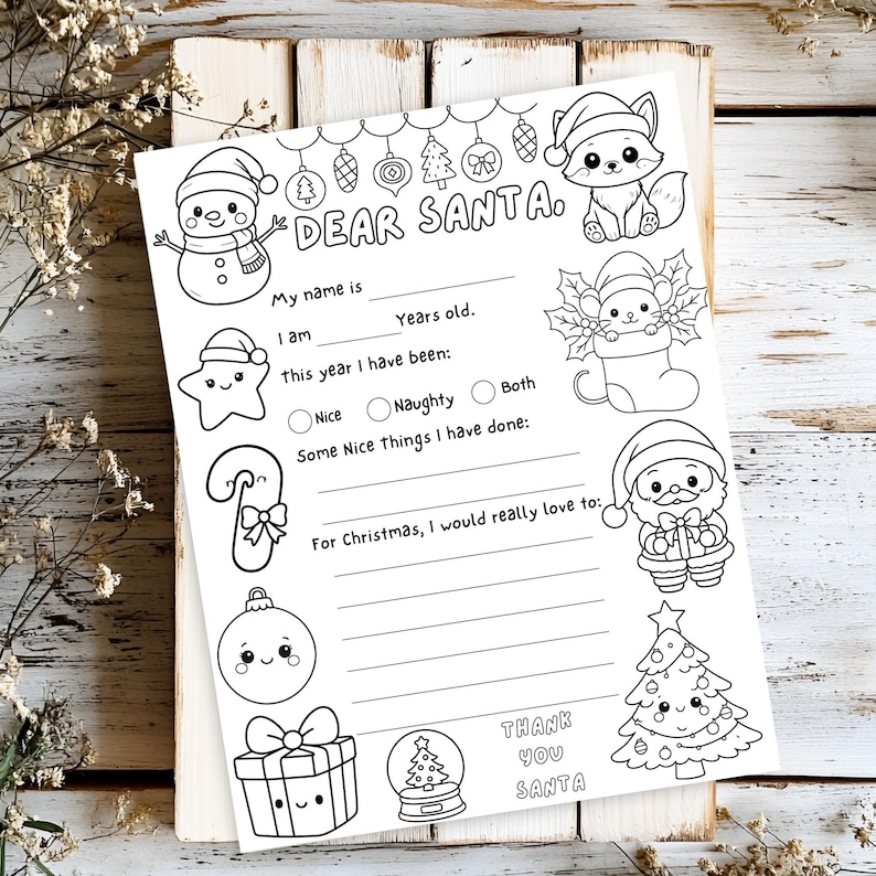 Printable Christmas Wishlist Coloring Page: Kawaii Dear Letter to Santa ...