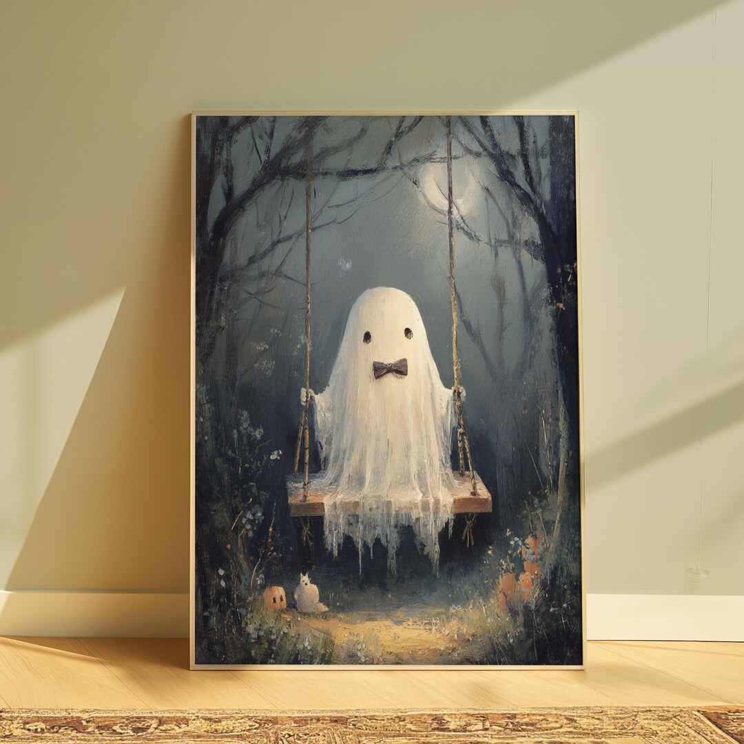 Ghost on Swing Print: Spooky Cottagecore Halloween Decor (digital ...