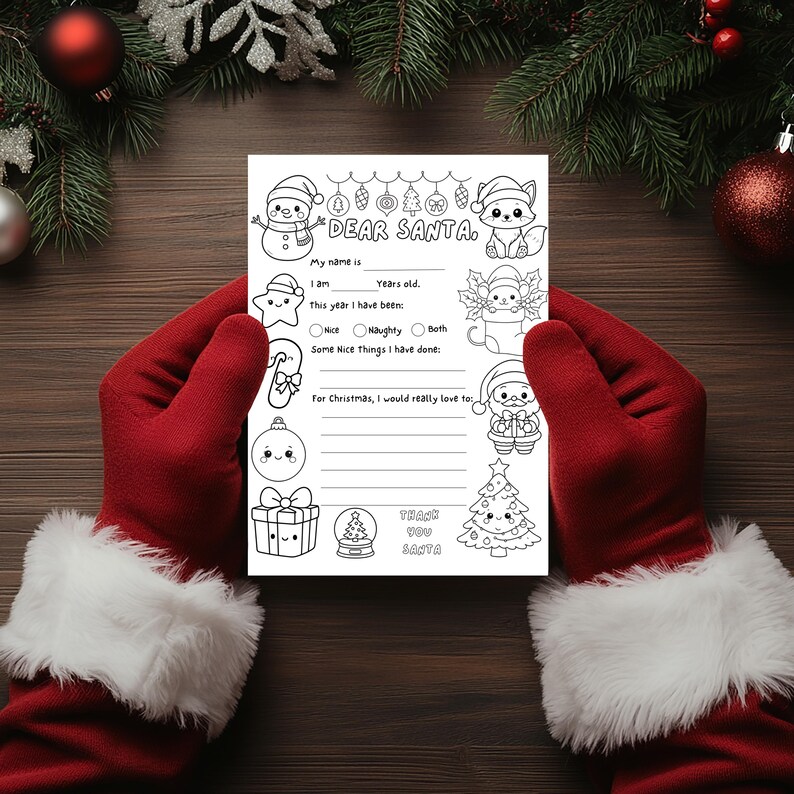 Printable Christmas Wishlist Coloring Page: Kawaii Dear Letter to Santa ...