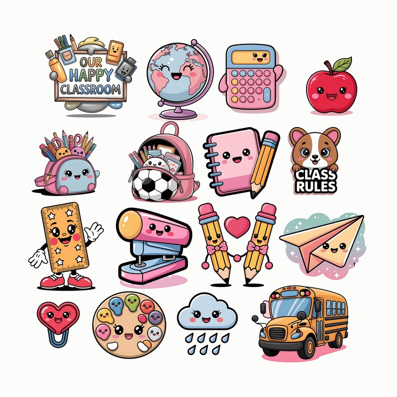 Kawaii Back to School Clipart Bundle: Pastel Teacher, Student ...