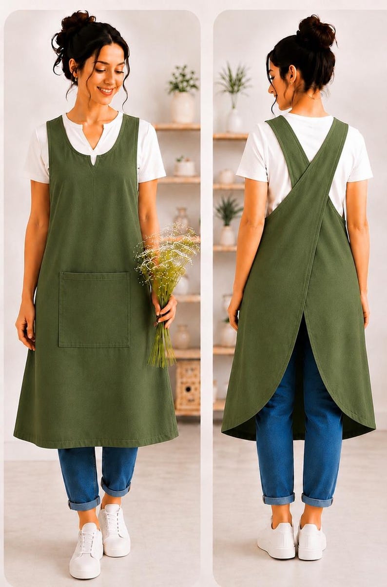 Japanese Cross Back Apron Sewing Pattern | Linen Pinafore With Pockets ...