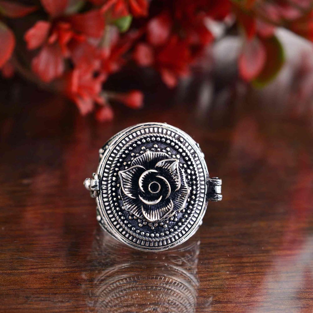 Vintage Brass Rose Poison Ring - Secret Compartment Ring, Boho Gothic ...