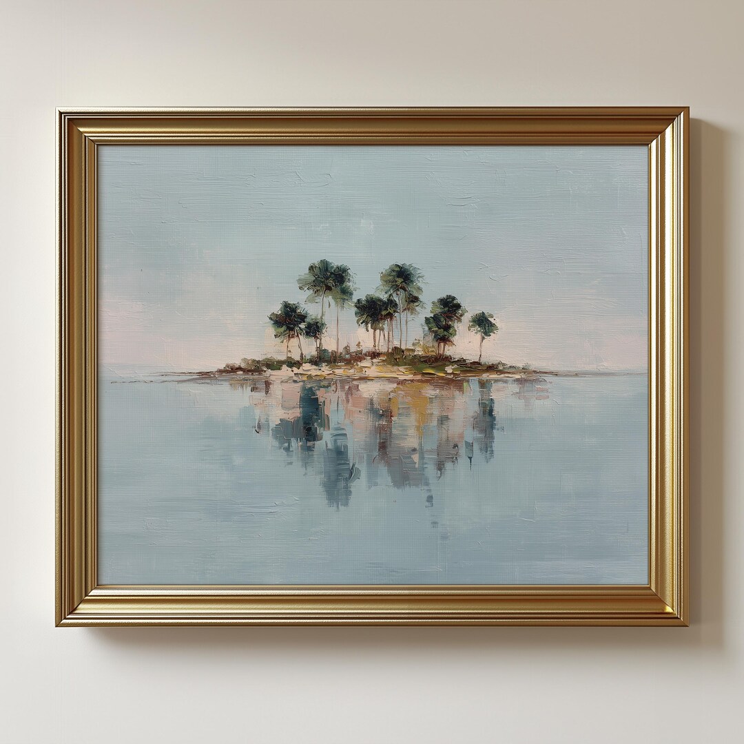 Impressionist Tropical Island Painting – Muted Coastal Beach Decor ...