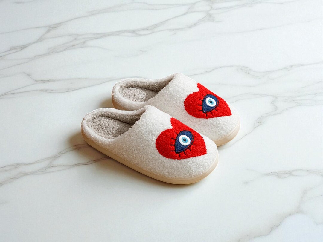 Unisexevil Eye Heart Slipper: Fuzzy Cotton Women's Winter Slipper - Etsy