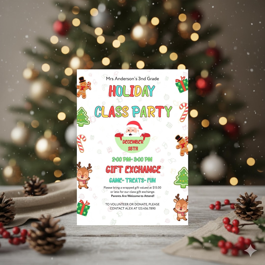 Christmas Classroom Party Invitation | Editable Holiday Class Flyer ...