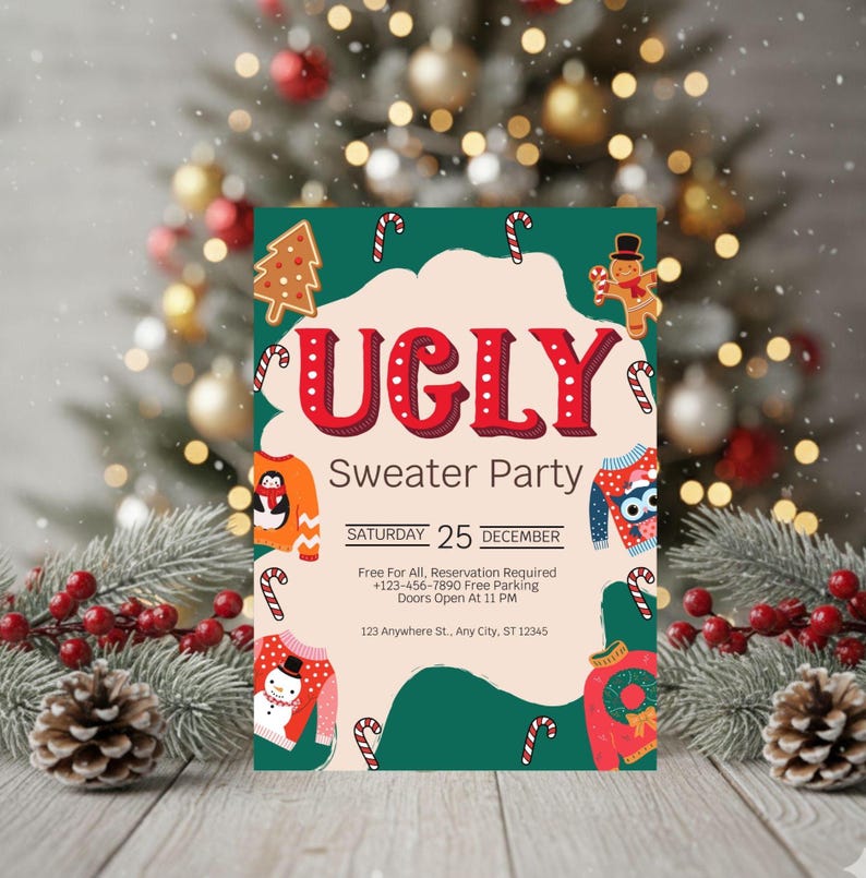 Editable Ugly Sweater Party Invite, Christmas Sweater Invite, Ugly ...
