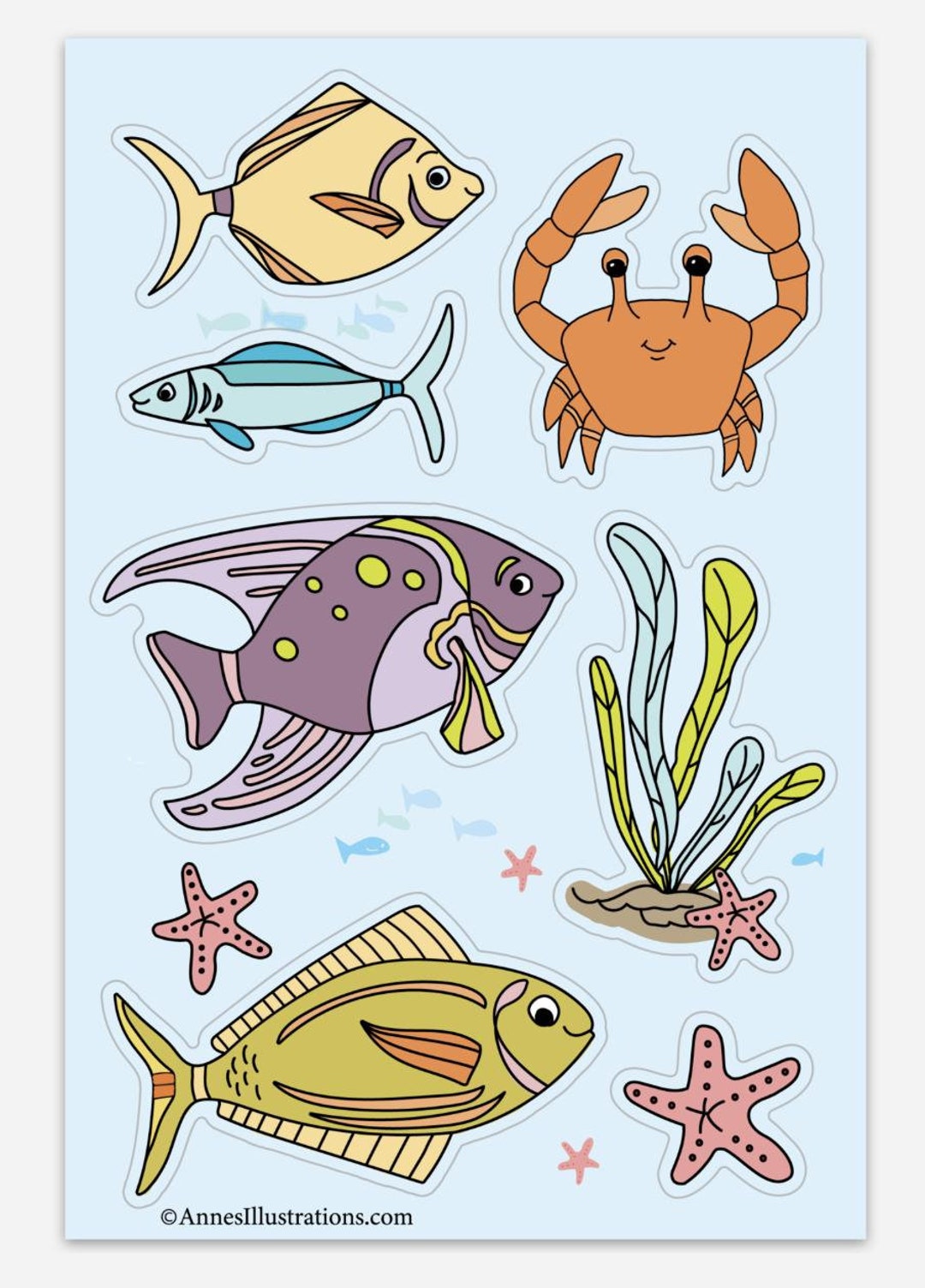 Fish Sticker Sheet/seven Cute and Colorful Stickers/4x6 Inch Sheet - Etsy