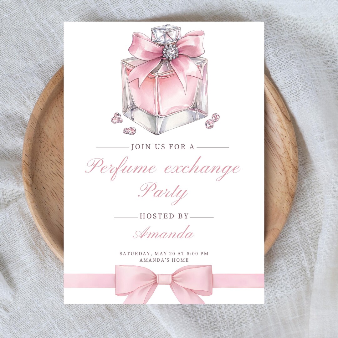 Perfume Exchange Party Invitation, Elegant Pink Perfume Bottle Invite ...