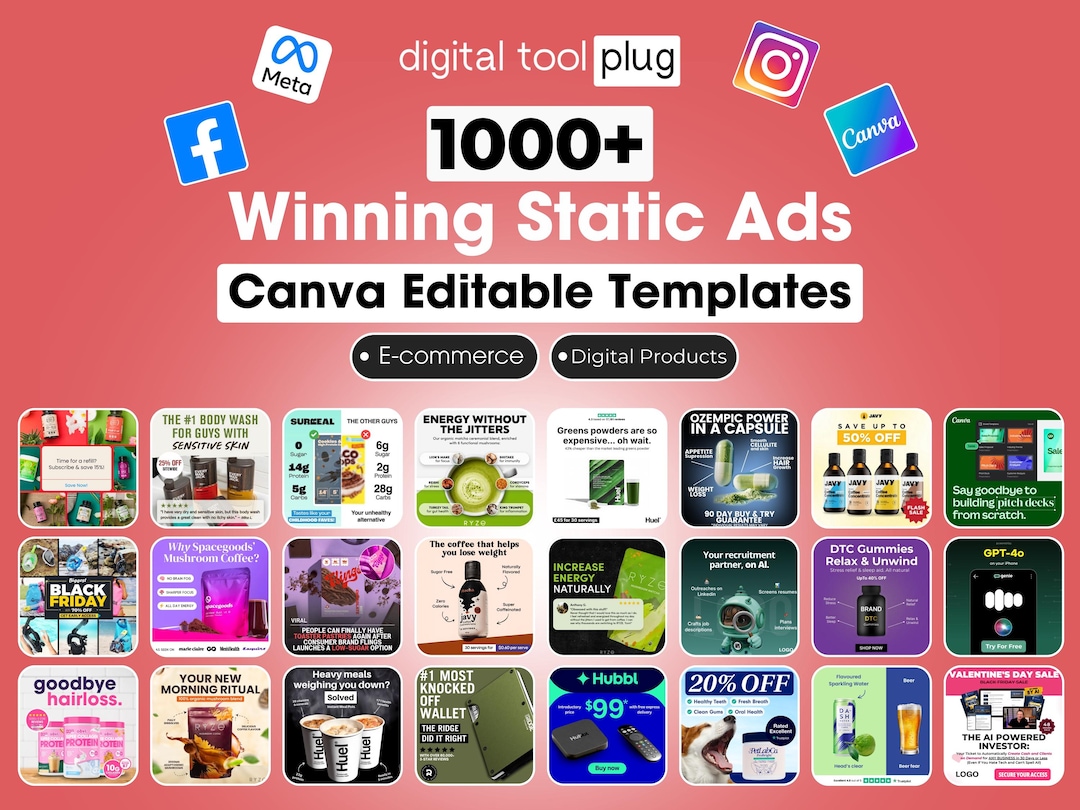 Canva Ad Templates Bundle: 1000+ Facebook & Instagram Ads (PLR/MRR) - Etsy