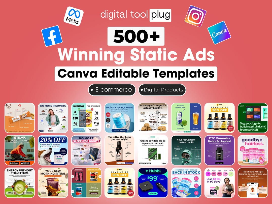 500+ Meta Ad Templates Canva Bundle: Facebook, Instagram, Email (PLR ...
