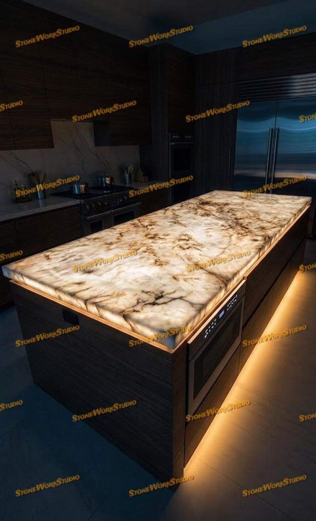 Custom Backlit Cristallo Quartzite Kitchen Island Countertop ...