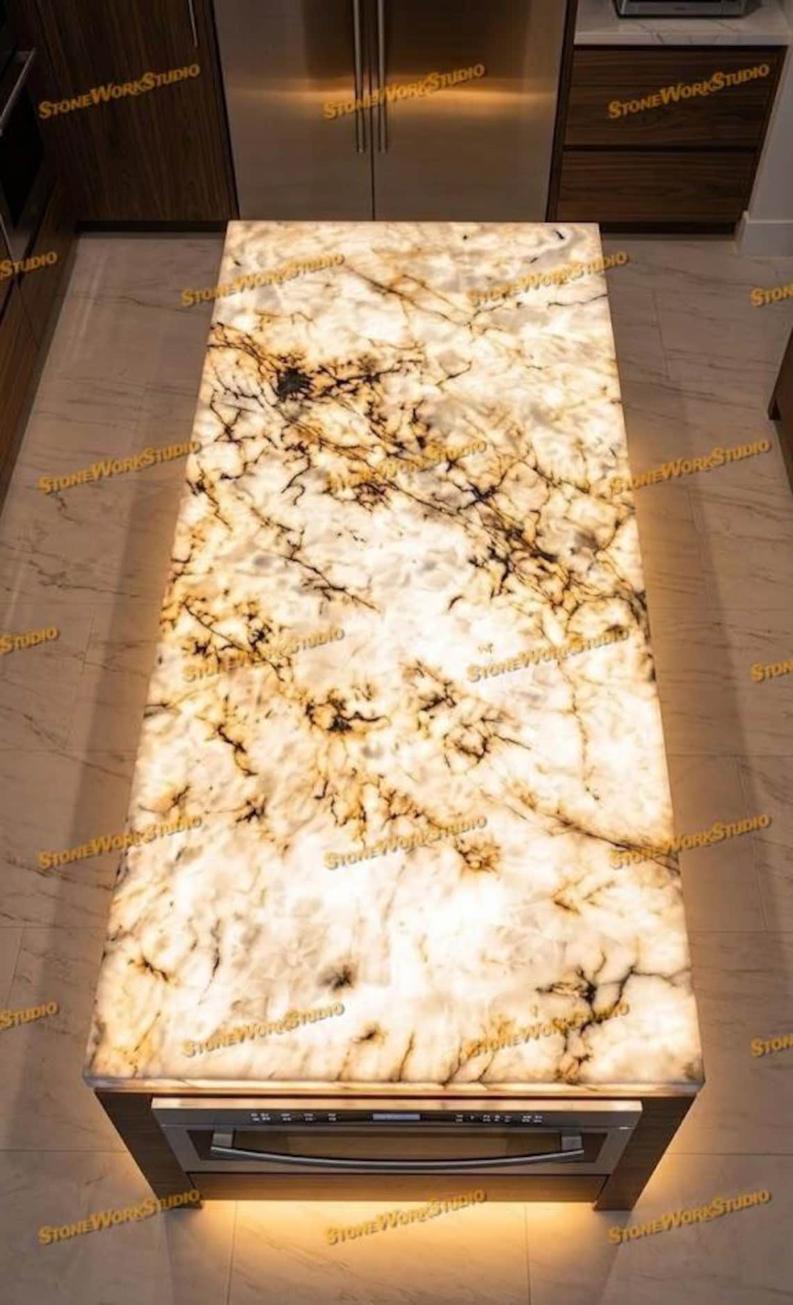 Custom Backlit Cristallo Quartzite Kitchen Island Countertop ...