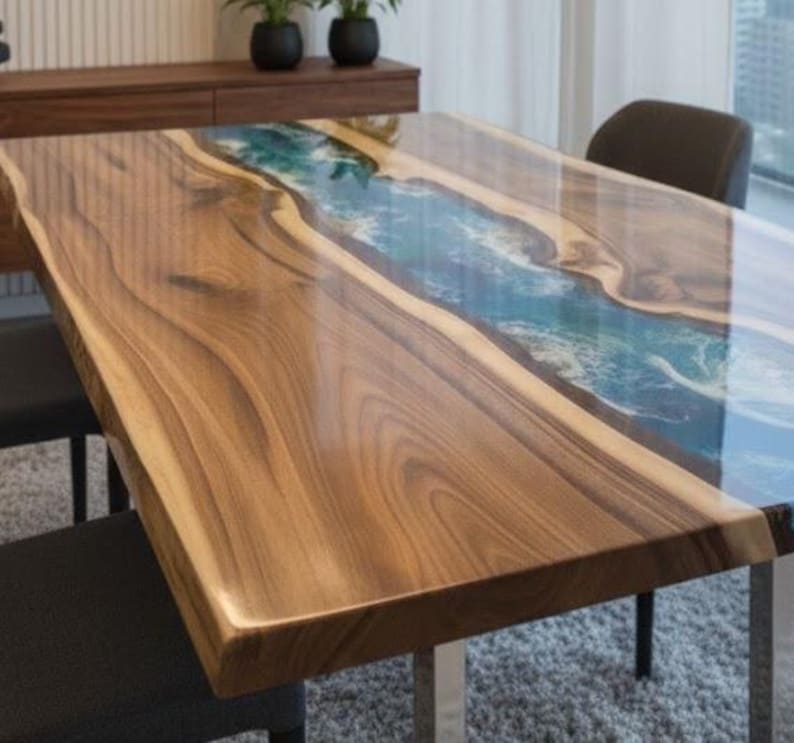 Acacia Wood Blue River Epoxy Table: Live Edge Resin Dining Table - Etsy