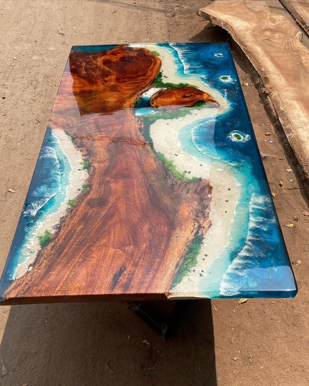 Handmade Ocean Epoxy Resin Dining Table: Wood River Beach Wave Art - Etsy
