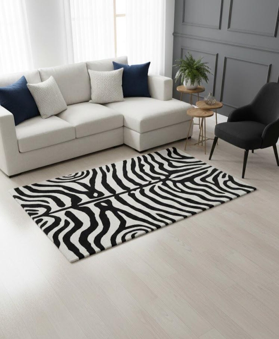 Hand-tufted Wool Zebra Rug – Bold Black White Animal Pattern Area ...