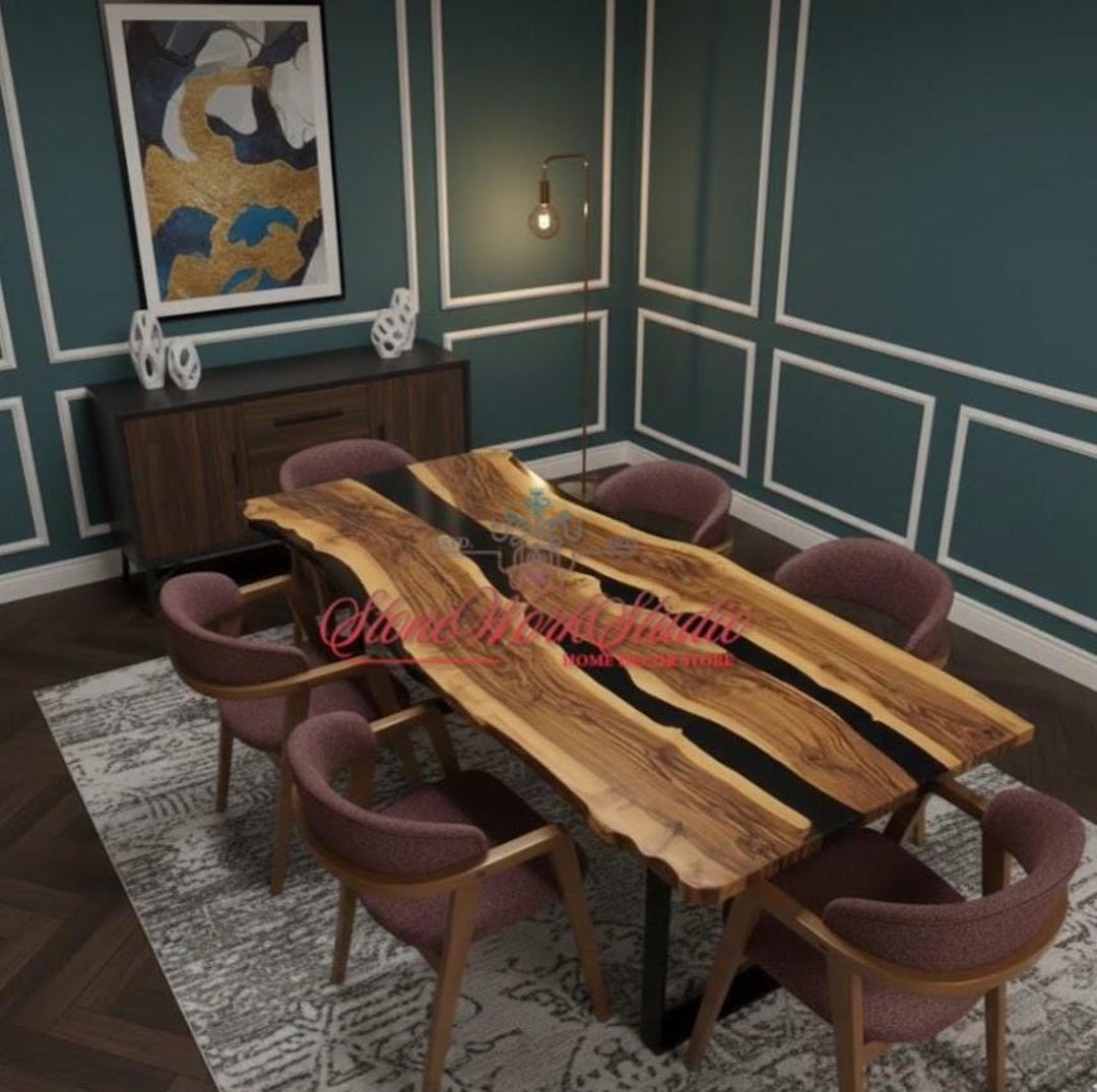 Handmade Black Epoxy Resin River Table, Modern Glossy Wood Slab - Etsy