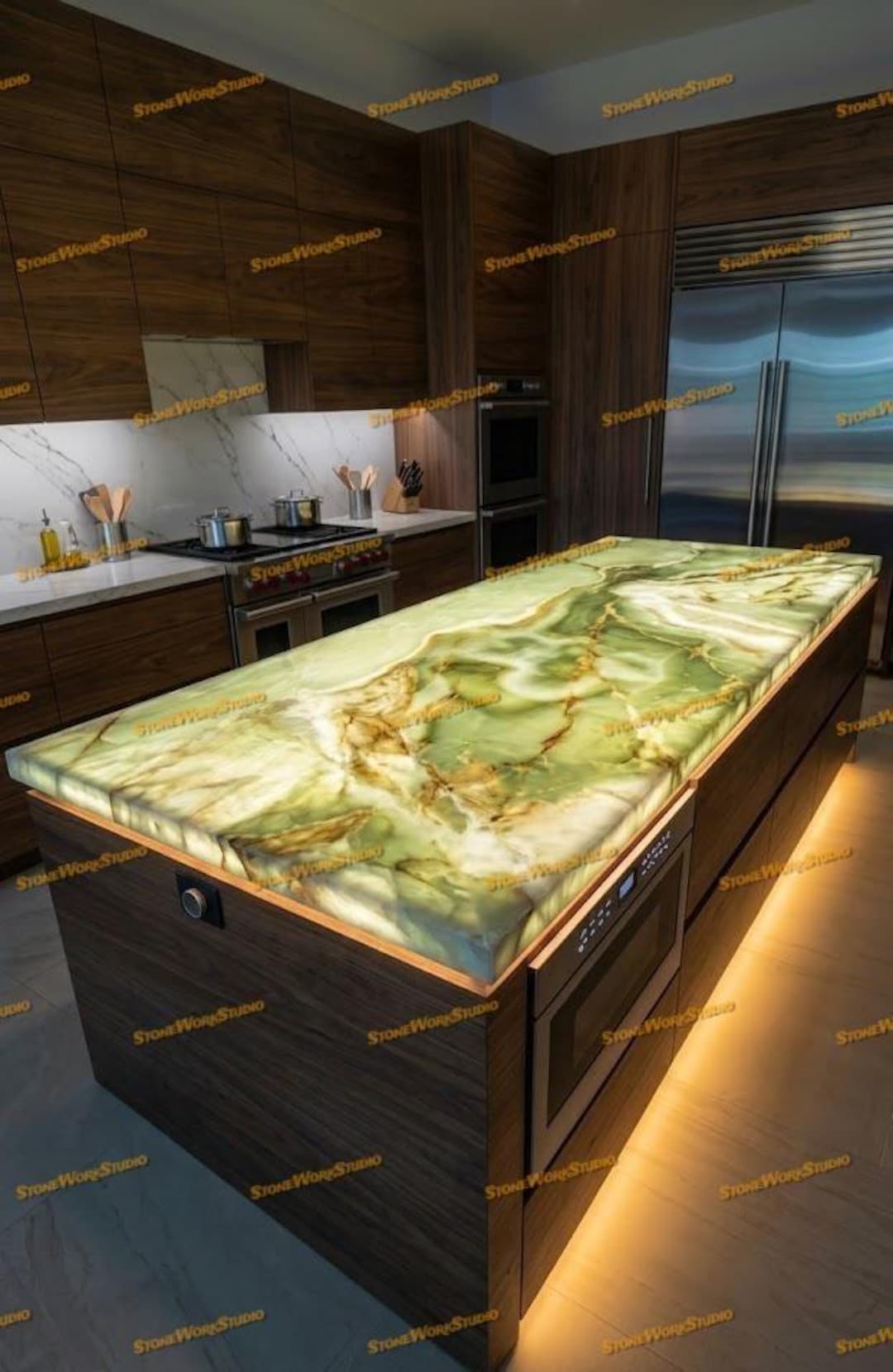 Backlit Green Onyx Kitchen Island Countertop – Natural Translucent ...