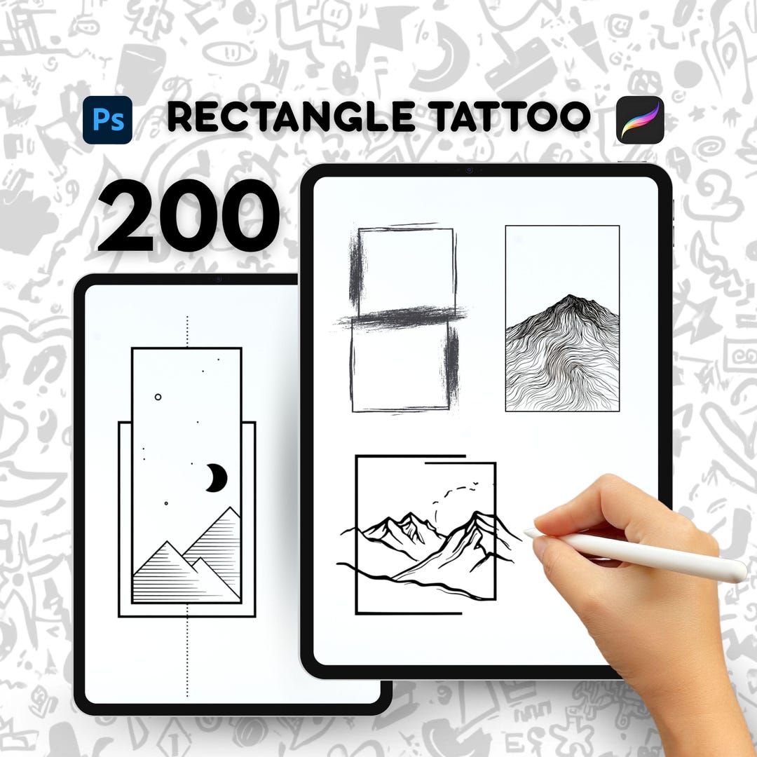 200 Rectangle Tattoo Stamps, Procreate Rectangle Tattoo Brushes ...