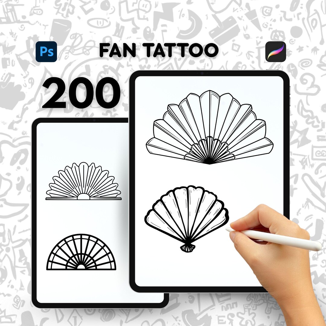 200 Minimalist Fan Tattoo Stamps, Procreate Fan Tattoo Brushes ...