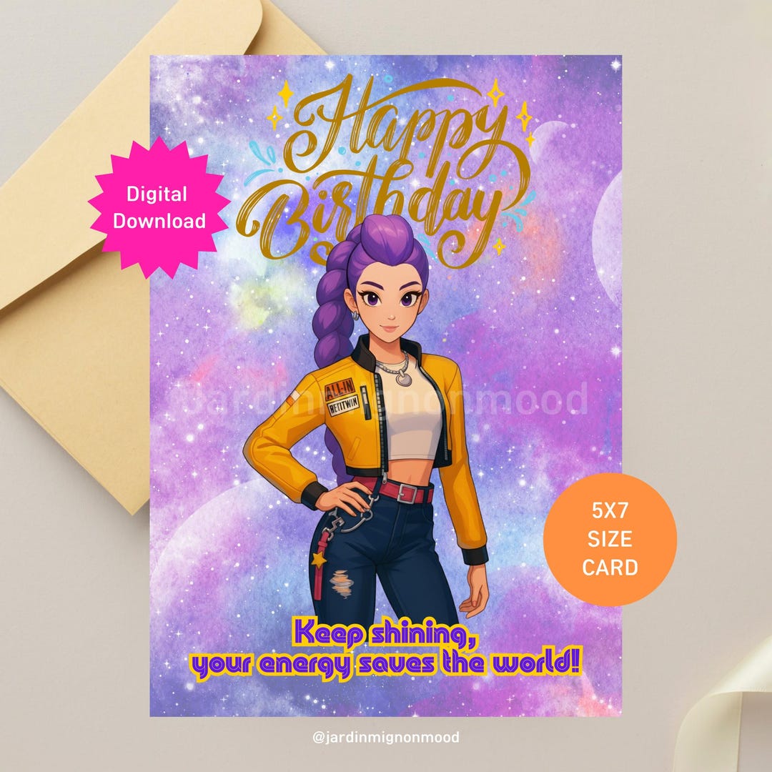 Printable Kpop Demon Hunters RUMI, Kpop Huntrix Birthday Card | Kids ...