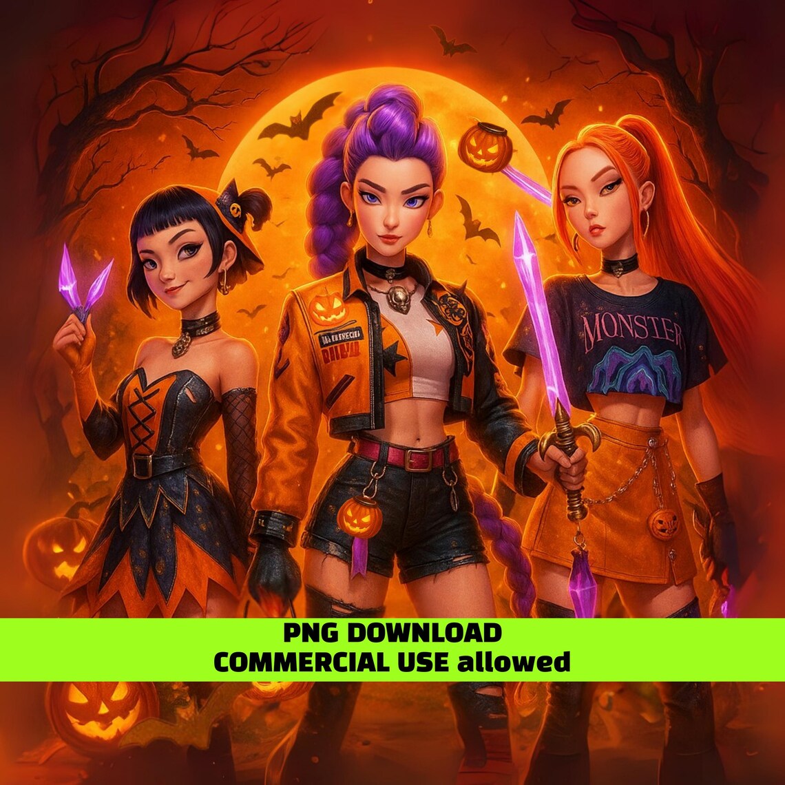 Kpop Demon Hunters Halloween, Kpop Huntrix PNG, Digital Download ...