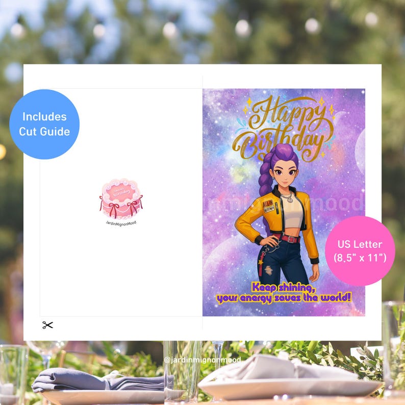 Printable Kpop Demon Hunters RUMI, Kpop Huntrix Kids’ Birthday Card ...