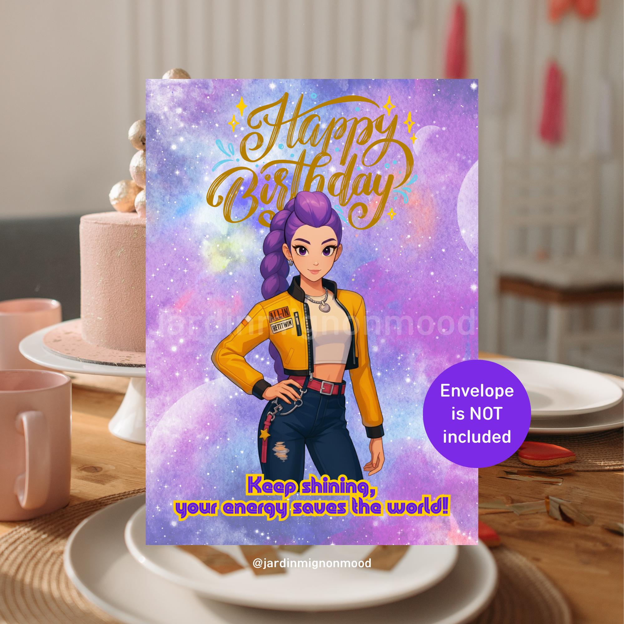 Printable Kpop Demon Hunters RUMI, Kpop Huntrix Birthday Card | Kids ...