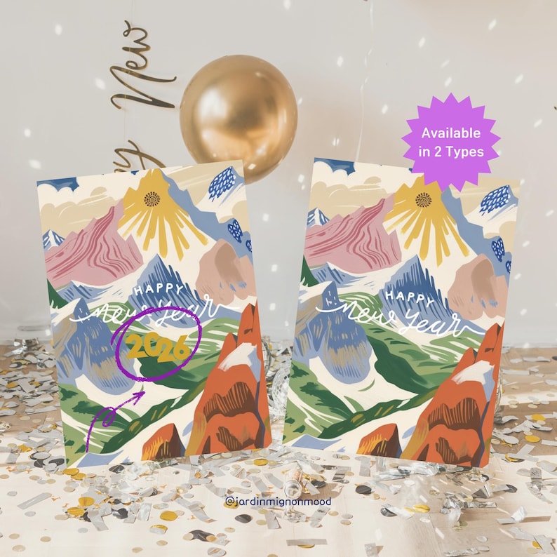Printable Artistic 2026 New Year Card, 5x7 Folded Greeting Card ...