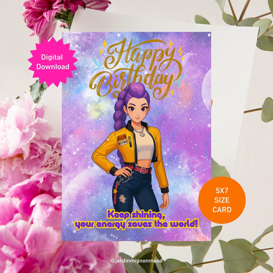 Printable Kpop Demon Hunters RUMI, Kpop Huntrix Kids’ Birthday Card ...
