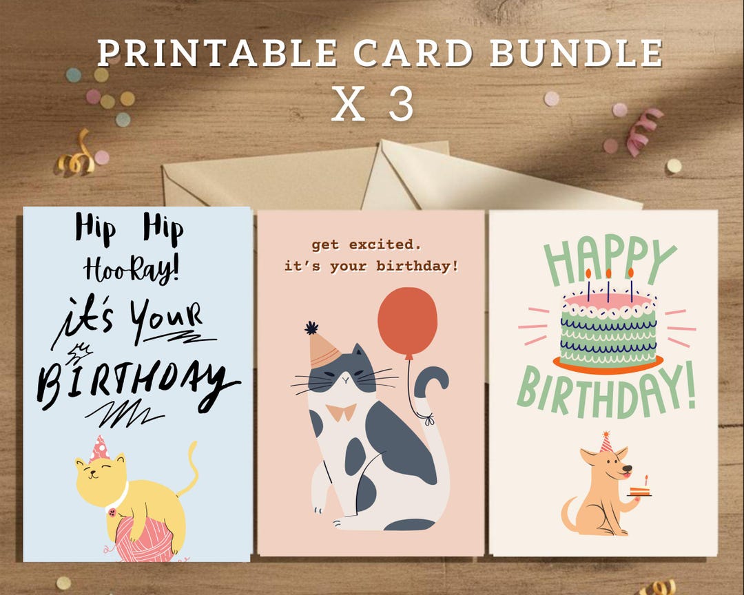 Printable Happy Birthday Cards: Gender Neutral Animal Design (5x7 In, 3 ...