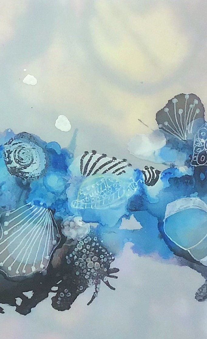 Under Water Abstract Collage Alcohol Ink and Pen Fine Art Small - Etsy.de