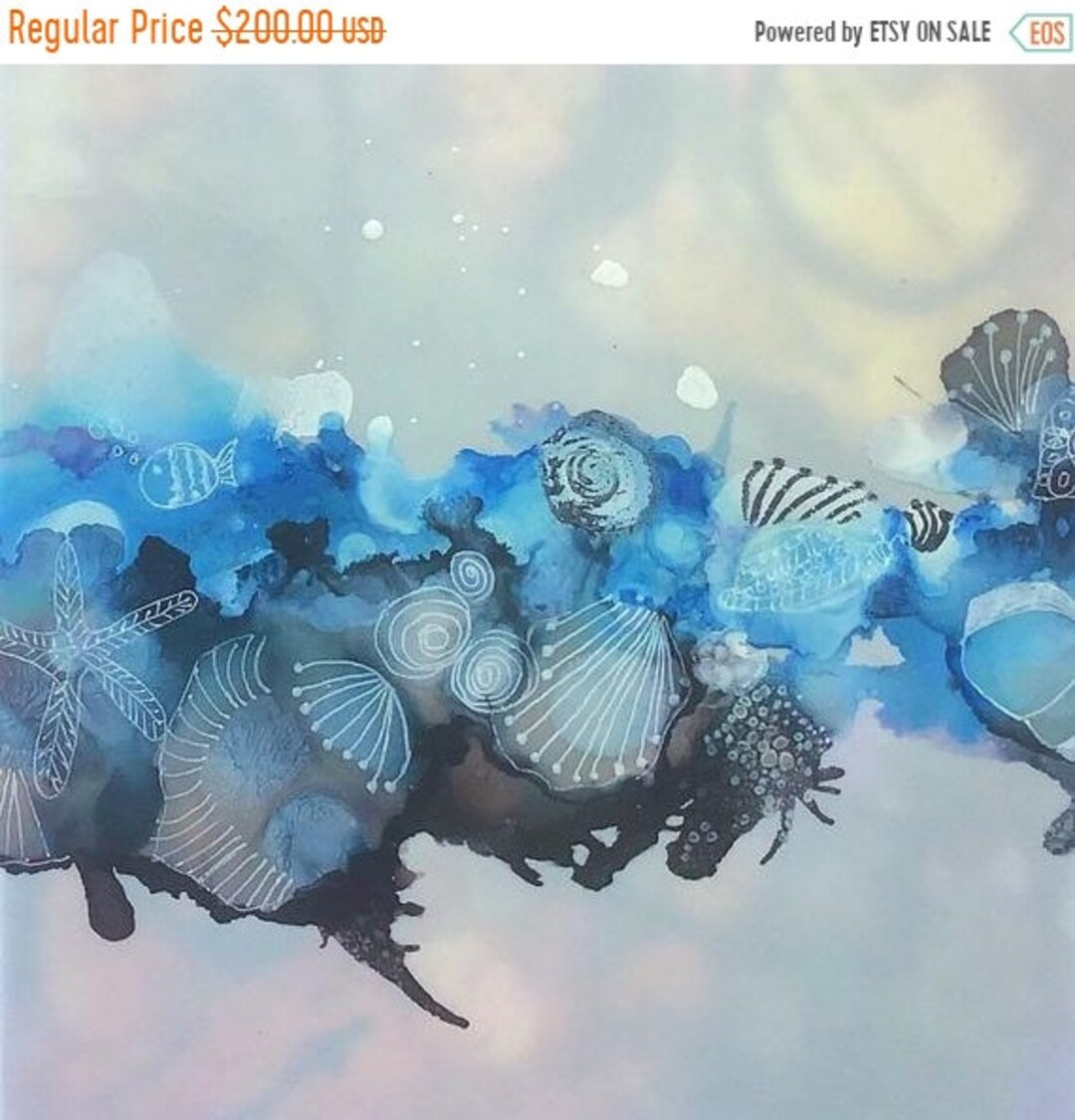 Under Water Abstract Collage Alcohol Ink and Pen Fine Art Small - Etsy.de