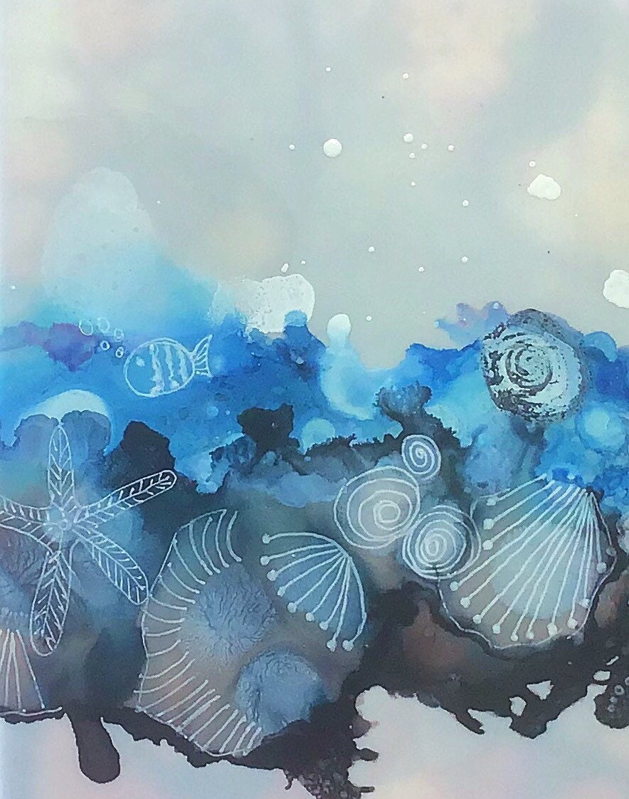 Under Water Abstract Collage Alcohol Ink and Pen Fine Art Small - Etsy.de